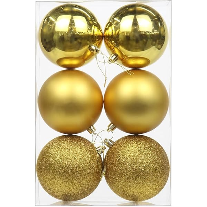 6 Pcs Gold Christmas Ball Ornaments – Big Tree Baubles with 3 Different ...