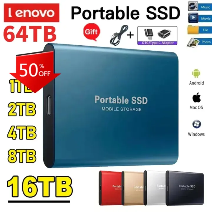 Portable SSD 16TB High-speed Mobile Solid State Drive 500GB External Hard Drives 2TB Type-C USB ...