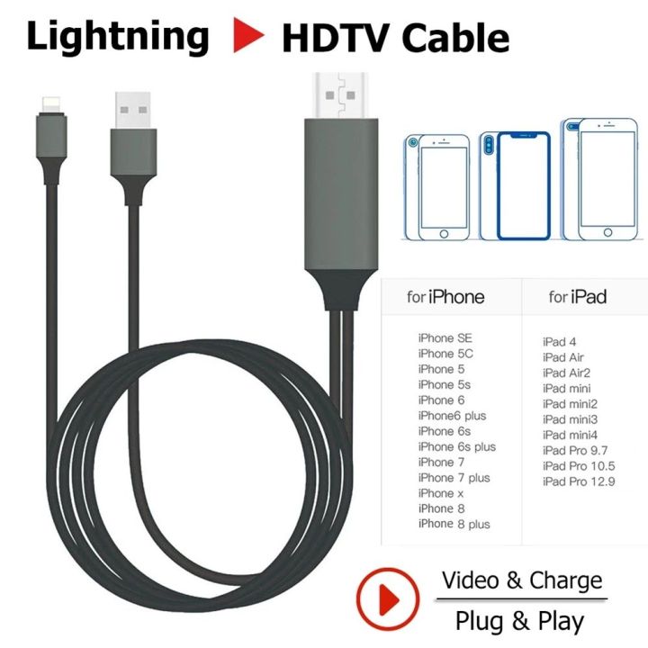 NEW Lightning To HDMI-compatible Cable HDTV TV Digital AV Adapter 2M ...