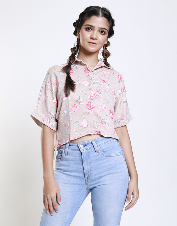 Spring & Summer Printed Crop Top with Curved Hem | Daraz.lk