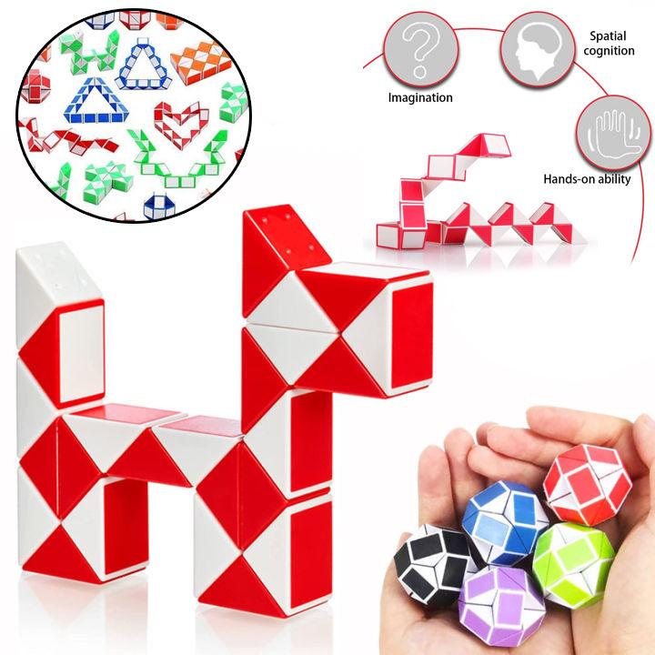 Snake Fidget Toy Pack 24 Blocks Magic Snake Cube 3D Magic Ruler Rubiks ...