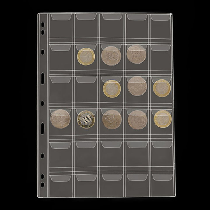 1 Sheet 30 Pockets Plastic Coin Holders Storage Collection Money Album ...