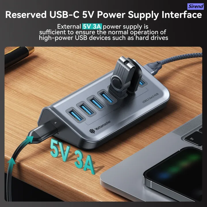 Sirend Yottamaster USB-C 3.2 Hub 7 Port USB Hub Powered 5V/3A USB 3.2 ...