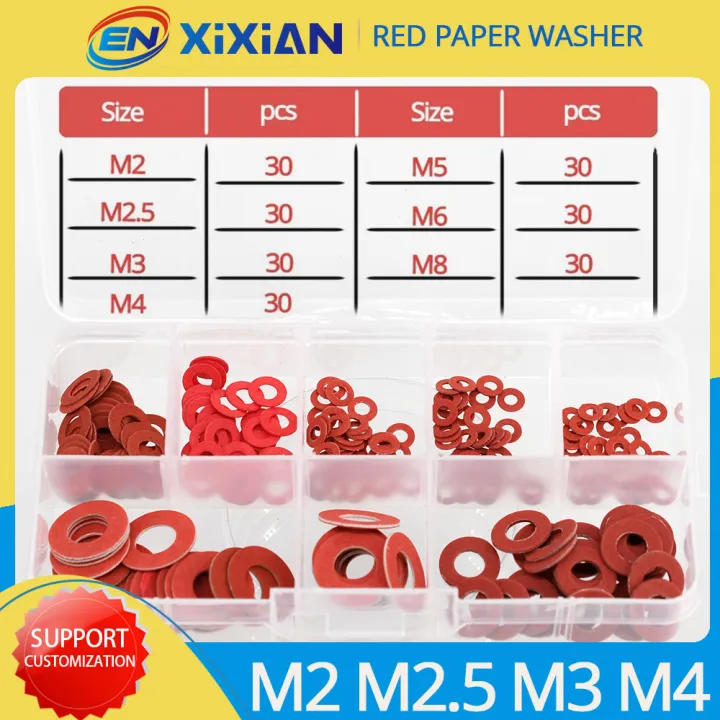 M2 M2.5 M3 M4 M5 M6 M8 Red Paper Steel Washer Gasket Set Electrical ...