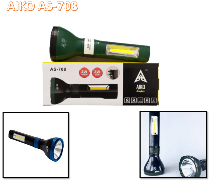 100% Originall AIKO AS708 Rechargeable LED Torch & Light 2W Hi-Power ...