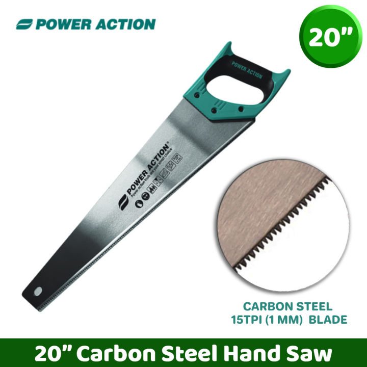 Hand saw 20" carbon steel blade 15tpi Hard point teeth Power action ...
