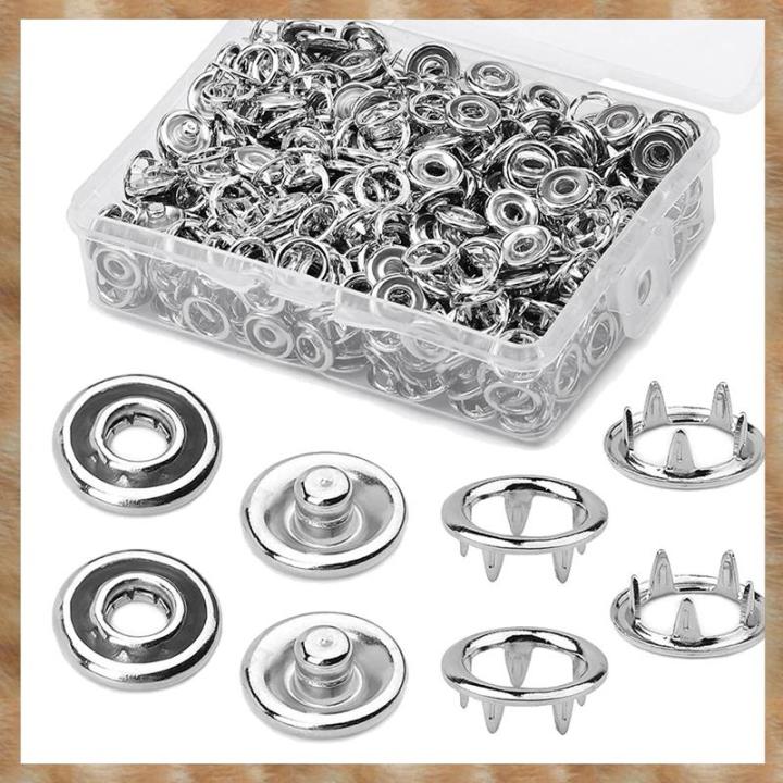 150 Sets Open Snap Button Snap Fasteners Kit Snaps Buttons Silver for ...