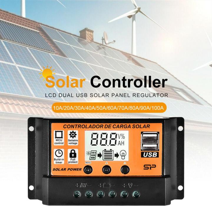 100A/50A/40A/30A/20A/10A 12V 24V Auto Solar Charge Controller MPPT/PWM Controllers LCD Dual USB ...