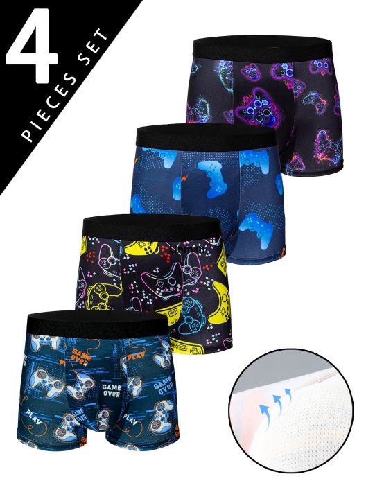 Linman 4-pcs men's trendy science fiction style, gamepad printed ...