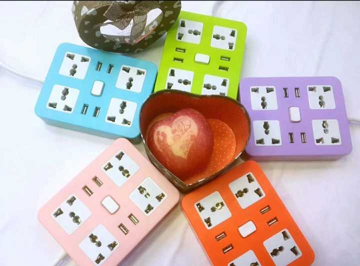 Multi Power plug Extension Socket Outlet 4 USB + 4 Way Charging Switch ...