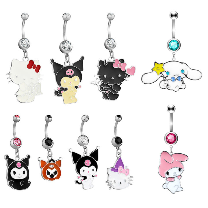Sanrio Cartoon Belly Button Rings Crystal Navel Piercing Ring Cute Dog ...