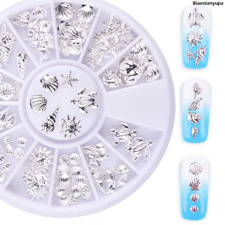 BiaonianyupaHot Selling 12 Girds Silver Metal Nail Studs Mixed Ocean ...