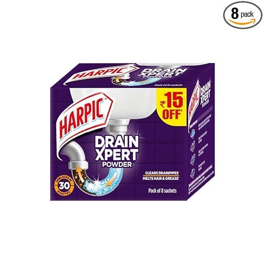 Harpic (50g x 8), Drain Xpert Drain Cleaner Powder | Effective Sink ...