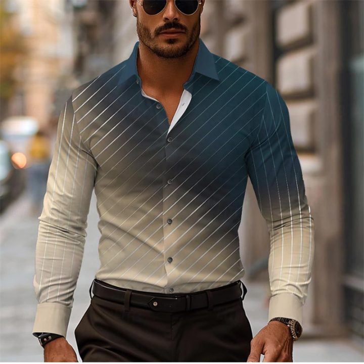 New business casual men's line 3D printed shirt formal spring and ...