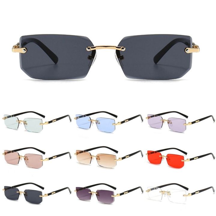 Rectangle Rimless Gradient Sunglasses Women Men Small Shades Fashion ...