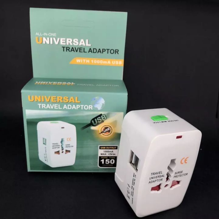 All in One Universal International Plug Adapter 2 USB Port World Travel AC Power Charger Adaptor ...