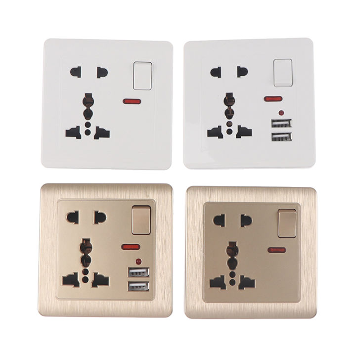 Universal Wall Socket With LED Light Switch 5 Hole USB Wall Power ...