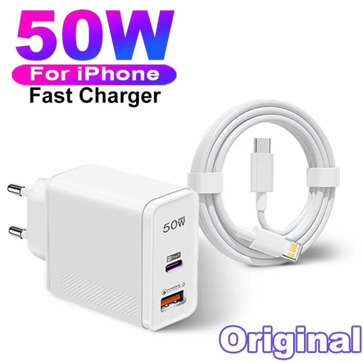 Original 50W PD Charger 2 IN 1 USB Plug Super Fast Charging For Apple ...