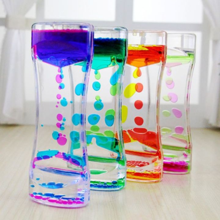 Stress Toy Double Colors Oil Hourglass Liquid Floating Motion Bubbles ...