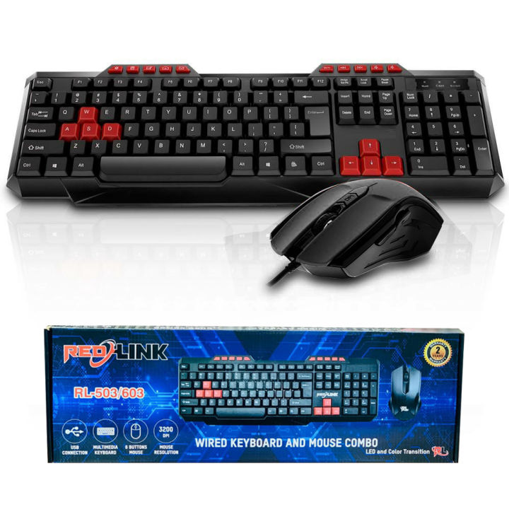Redlink RL-503/603 USB Wired Keyboard & Mouse Standard 104 Keys Ergonomic Multimedia Keyboard ...