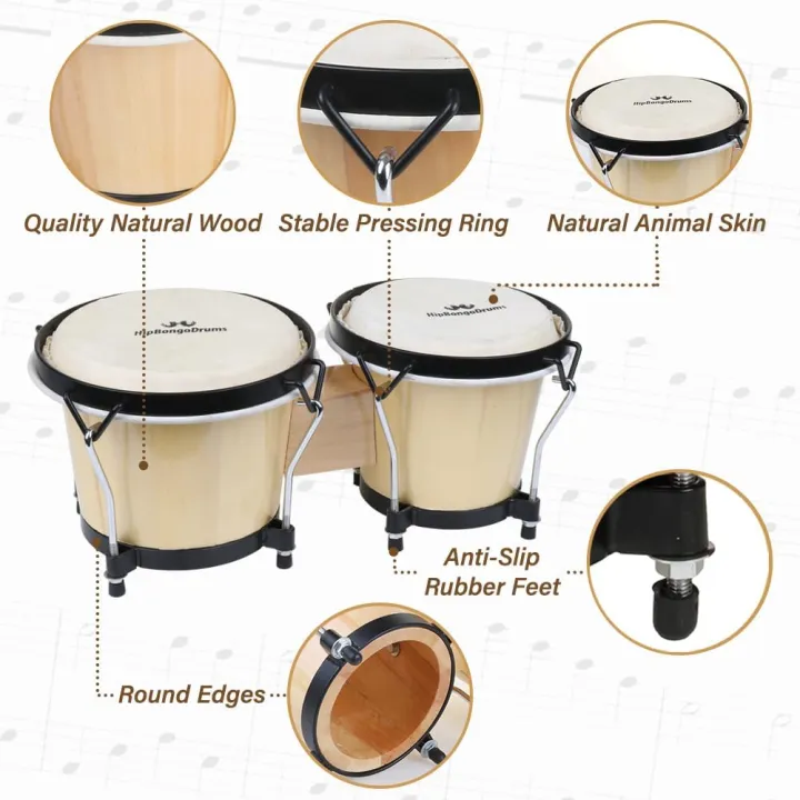 Rowell Bongo Drum 6” + 7” and 7'' + 9'' Set for Adults Kids Beginners ...