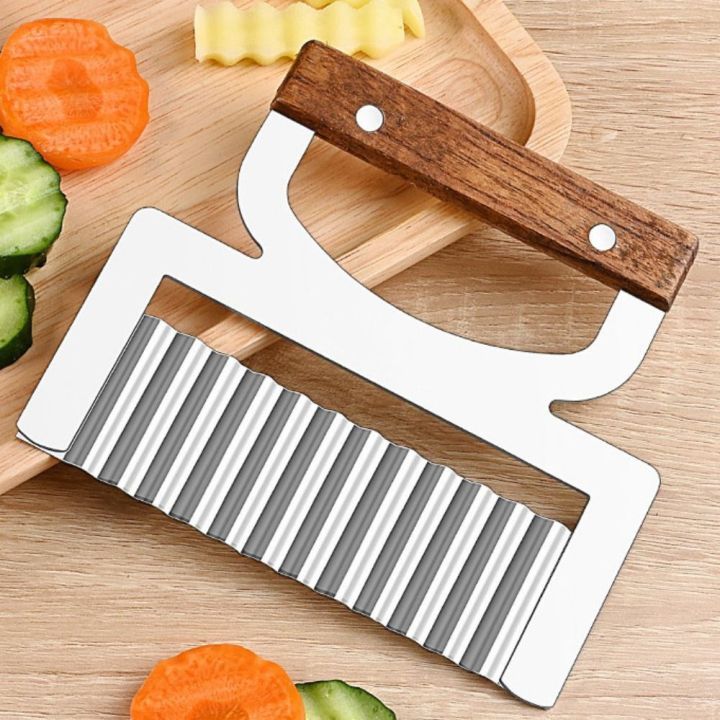 Kitchen Gadget Wavy Potato Chip Slicer Wood Handle Corrugated Potato ...