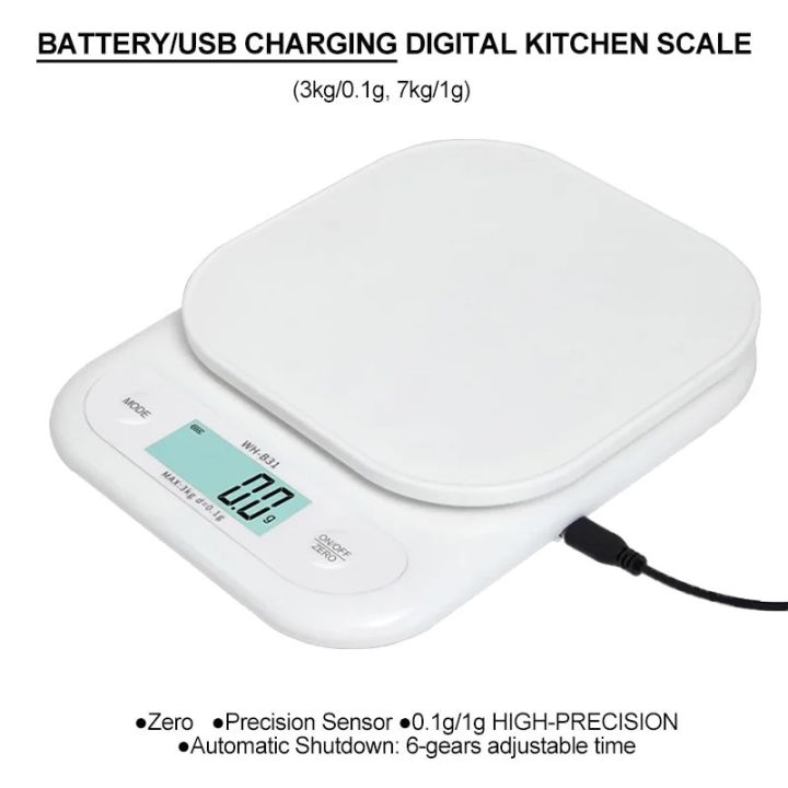LCD Digital Kitchen Scale 3kg/7kg Food Scale Battery/USB Charging ...