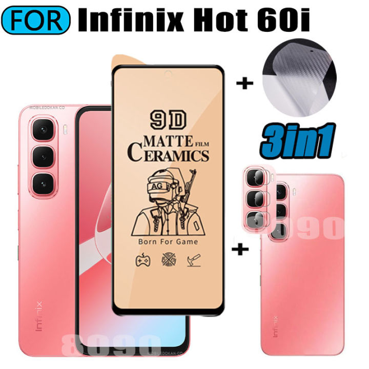 3 IN 1 For infinix Hot 60i Tempered Glass Matte Gaming Screen Protector ...