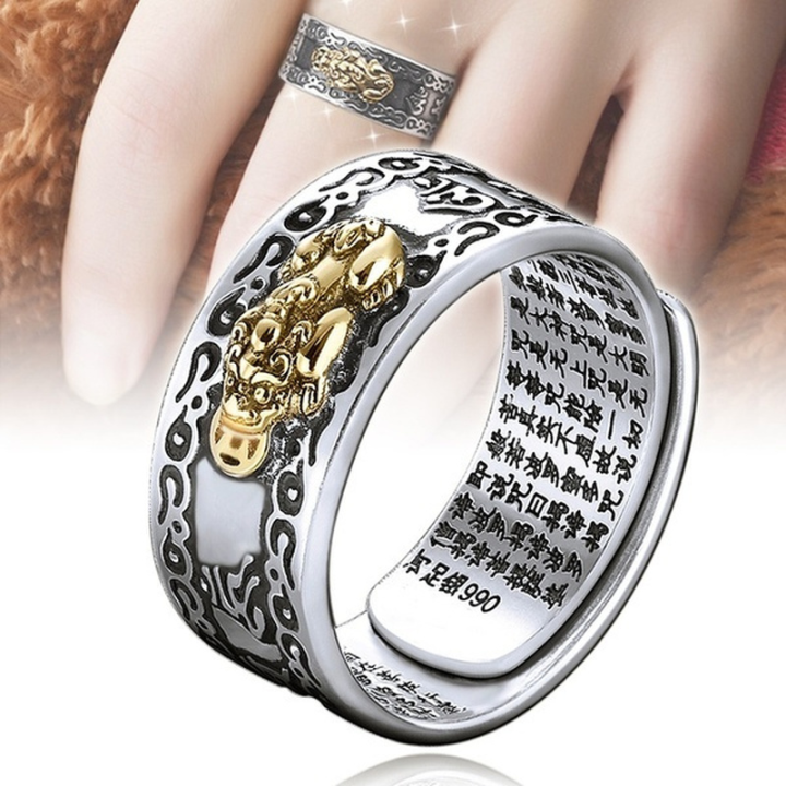 Unisex Feng Shui Pixiu Mani Mantra Protection Wealth Ring Retro Rings ...