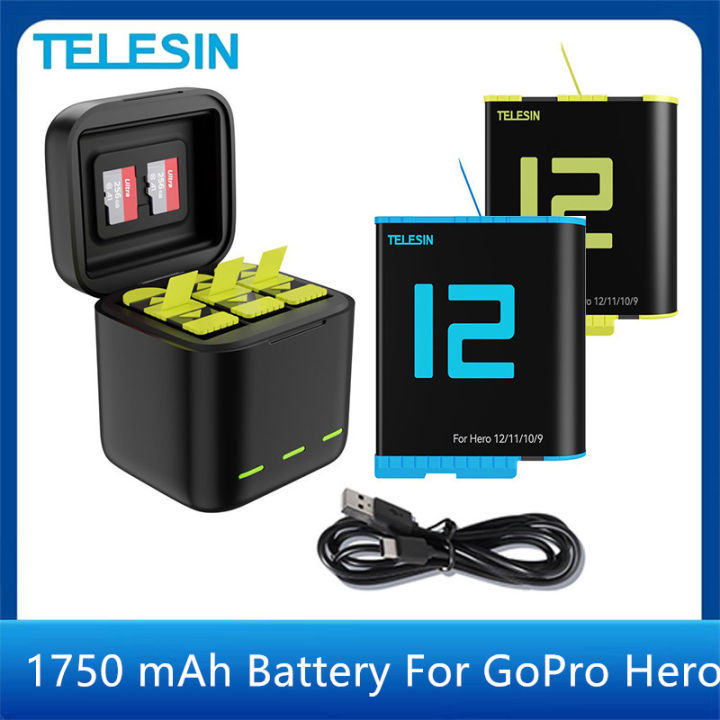 TELESIN 1750 mAh Battery For GoPro Hero 12 11 10 9 Optional Fast ...