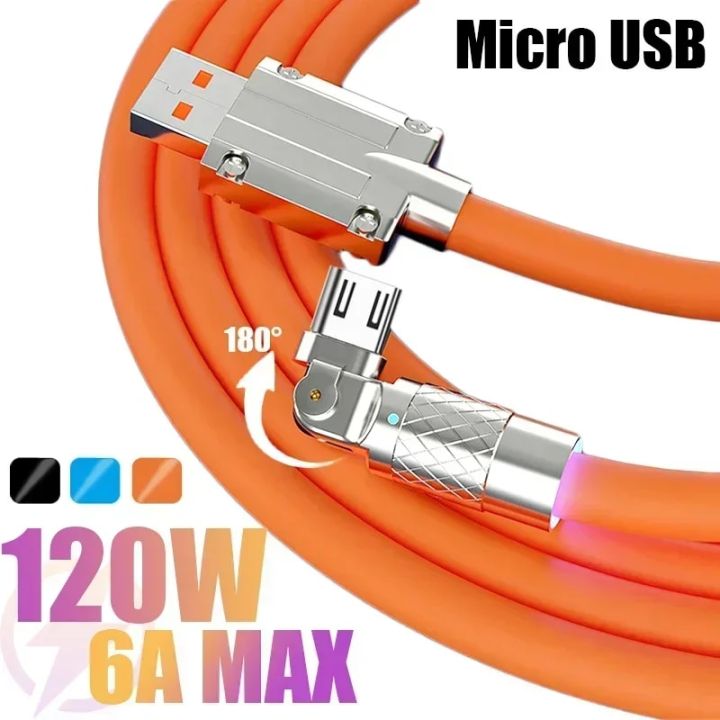 Unbreakable Zinc Alloy 120W 6A Fast Charging Data Cable Micro USB Wire ...