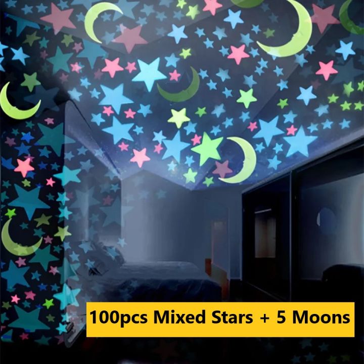 5 Moons + 100 Radium Luminous Star Stickers High Quality 3D Light ...