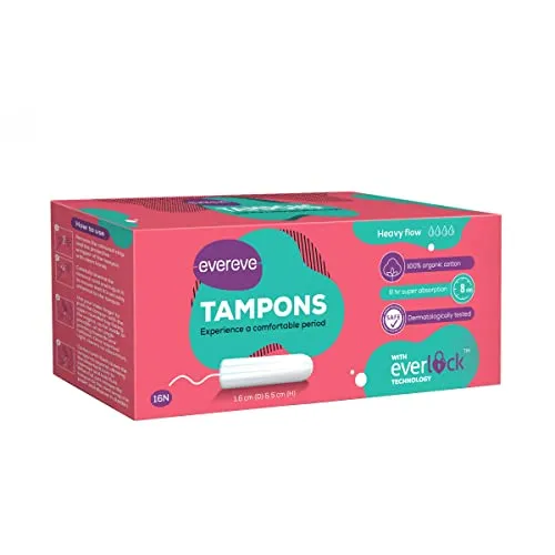 Evereve Tampons, 100% Organic Cotton, For Heavy Menstrual flow, 16 pcs ...
