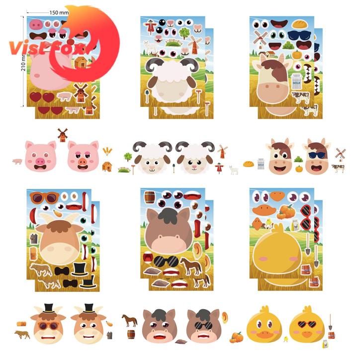 Vist Fox Make-a-Face Stickers Cute Decals Kids Farm Animals Make A Face ...