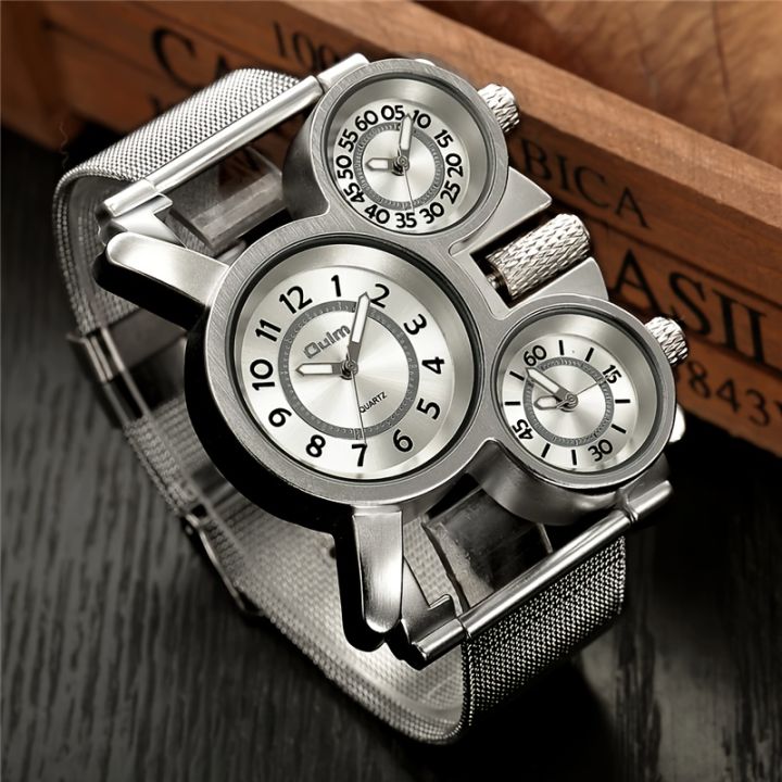 Oulm Mesh Strap Mens Multiple Time Zone Quartz Watch, Outdoor Sports ...