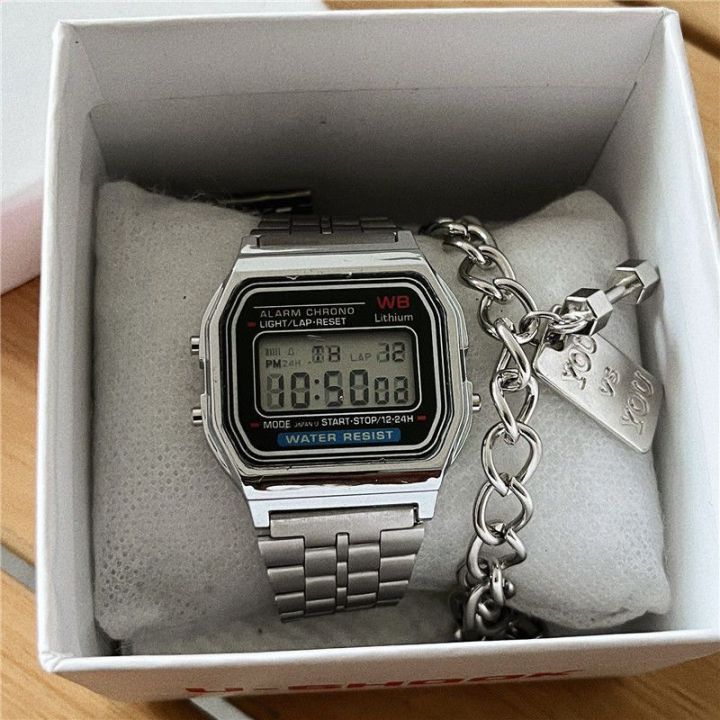 Fashion Steel Band Watch Unisex Simple Luminous Alarm Clock Small ...