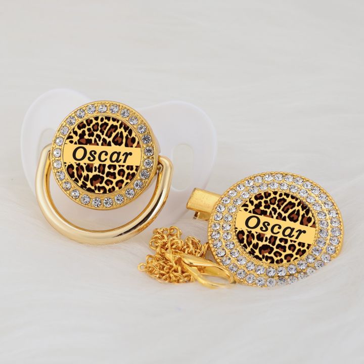MIYOCAR custom any test cool Leopard bling pacifier and pacifier clip ...