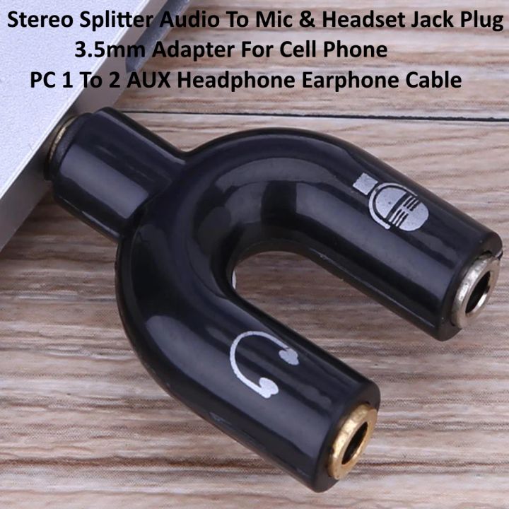 Earphone Headphone Stereo Splitter Audio To Mic & Headset Jack Plug 3 ...