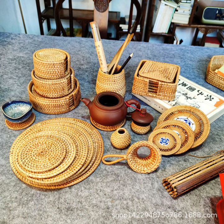 Placemats Coasters Vietnamese hand-woven rattan tea coaster, purple ...