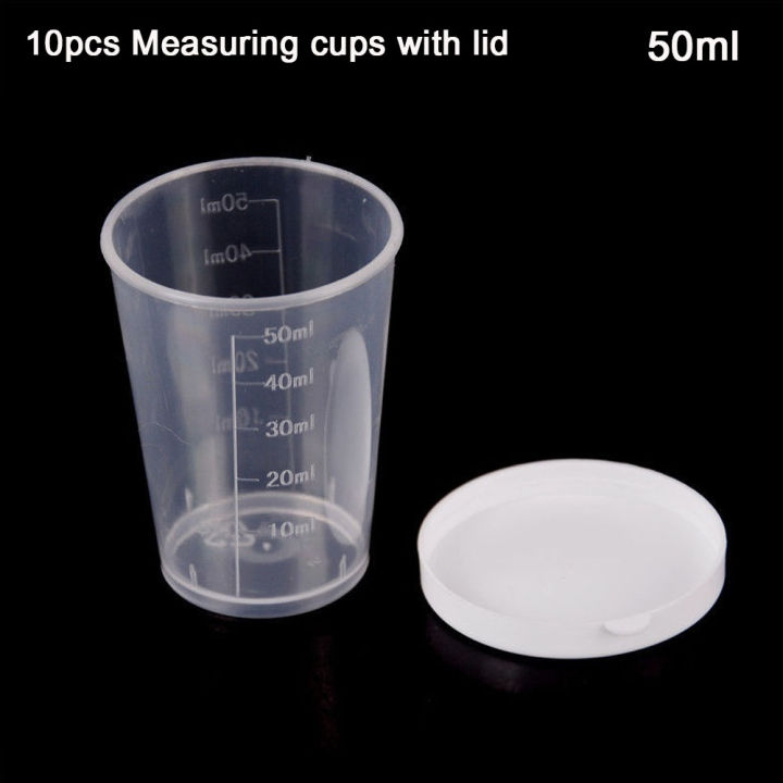 10Pcs 50ml Calibration Plastic Measuring Cups Cup with Lid Container ...