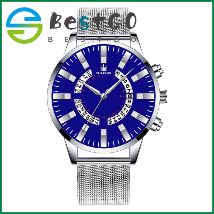 【BestGO】Wormhole Men's Hollow Mesh Strap Watch Bar Ding Scale Calendar ...