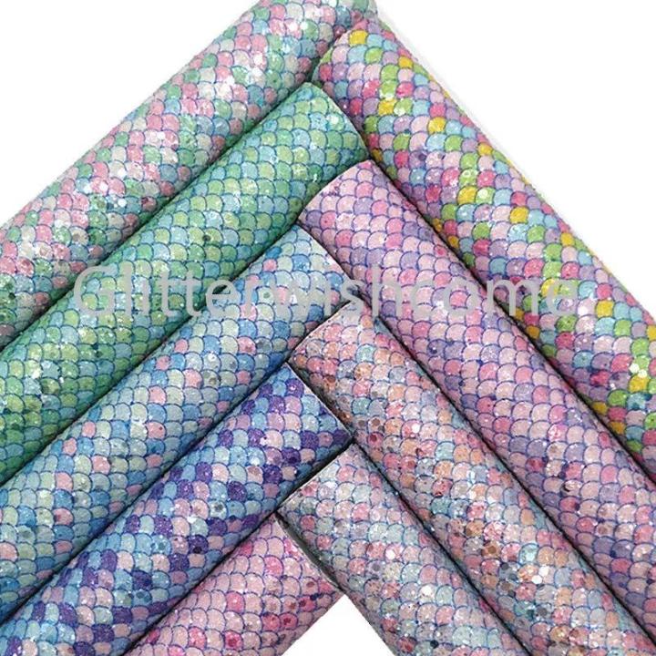 Mermaid Fish Scales Glitter Faux Vinyl Fabric with Felt Backing Glitter ...