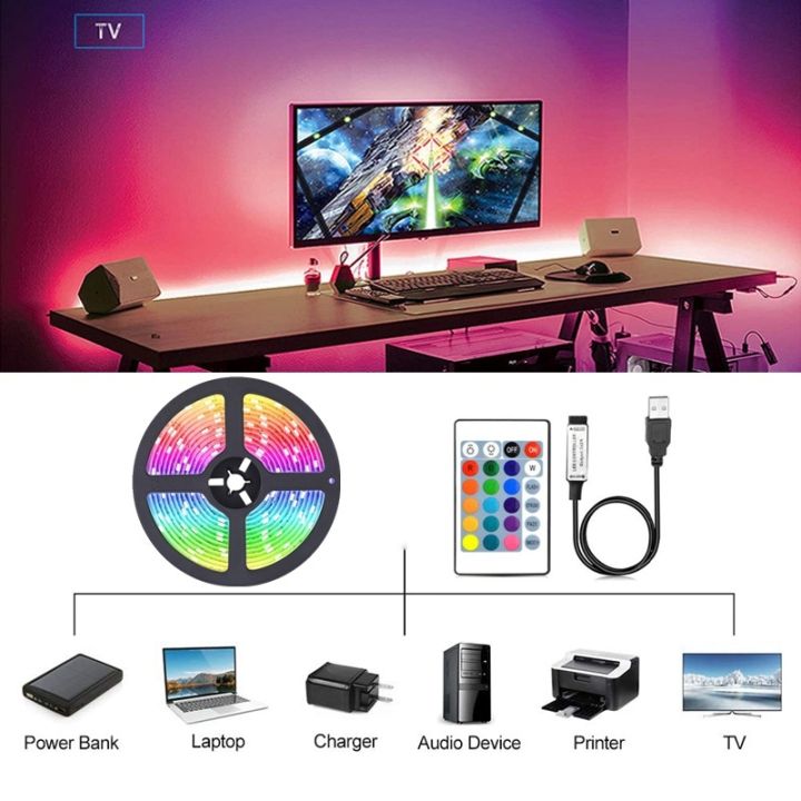LED 2M Strip Lights RGB 5050 USB Remote controller. SMD 5V RGB LED Lamp ...