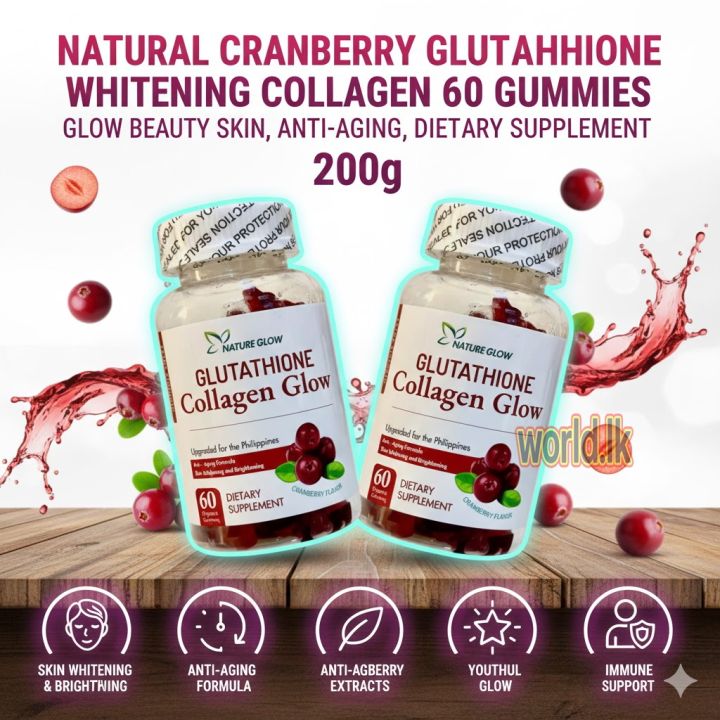 COLLAGEN CRANBERRY 60 GLUTATHIONE GUMMIES gcgc From Nature Glow Anti ...