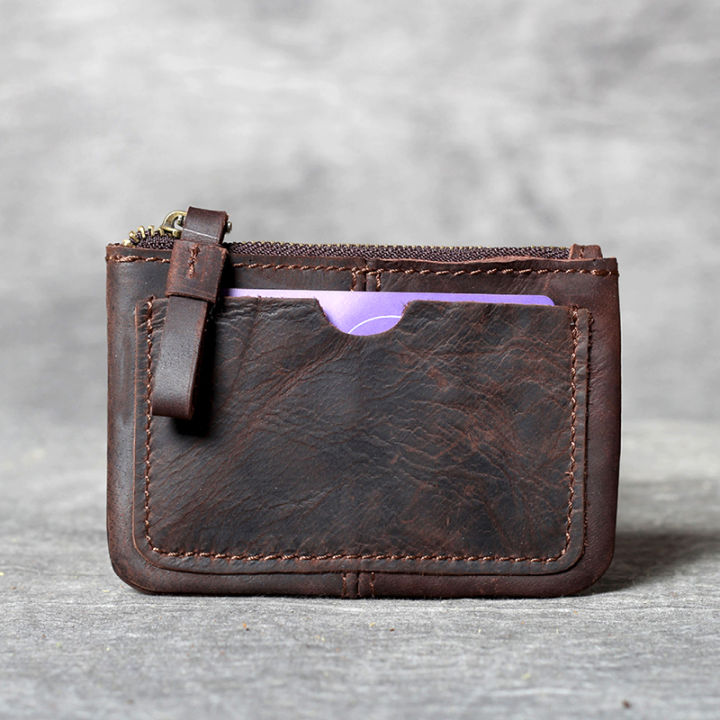 【ThinkWay】Retro Crazy Horse Leather Mens Short Small Wallet Slim ...