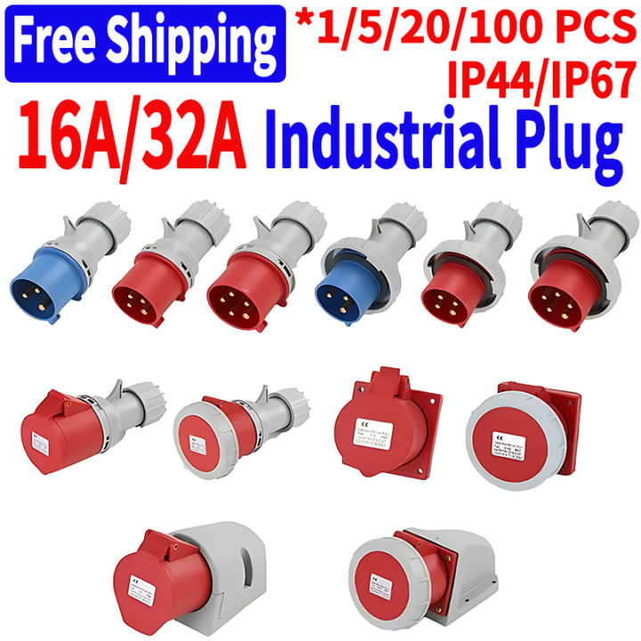 1/5/20/50 PCS 16/32A Industrial Plug and Socket 3P/4P/5Pin Electrical Connector IP67 Wall ...