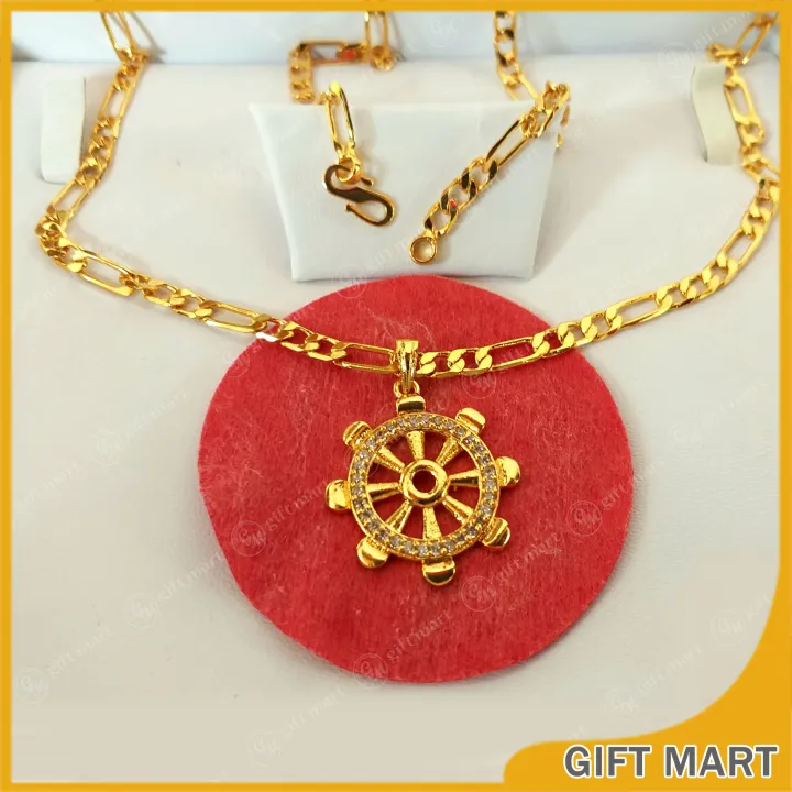 Gold Plated Lara Chain & Dharmachakra Pendant Guaranteed Stylish For ...