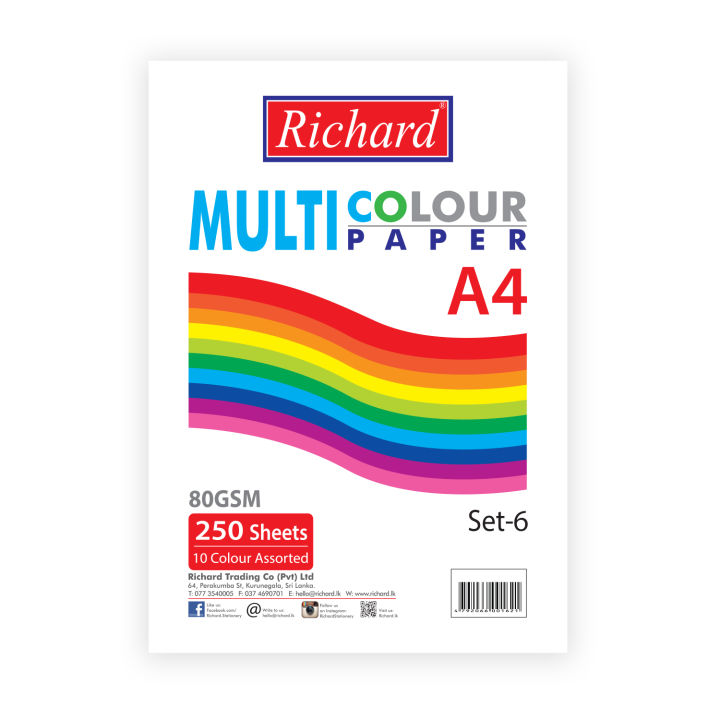 Richard Colour Paper A4 - Set #6 (250 Sheets) (10 COLOURS) | Daraz.lk