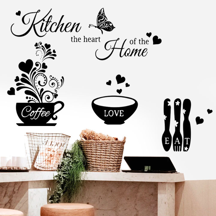 Kitchen Wall stickers Cooking Wall Decal Home Decoration Wall Decor Kitchen Kitchen the Heart of the Home Kitchen stickers Black theme wall sticker Big Butterfly Kitchenware cooking tools Daraz.lk