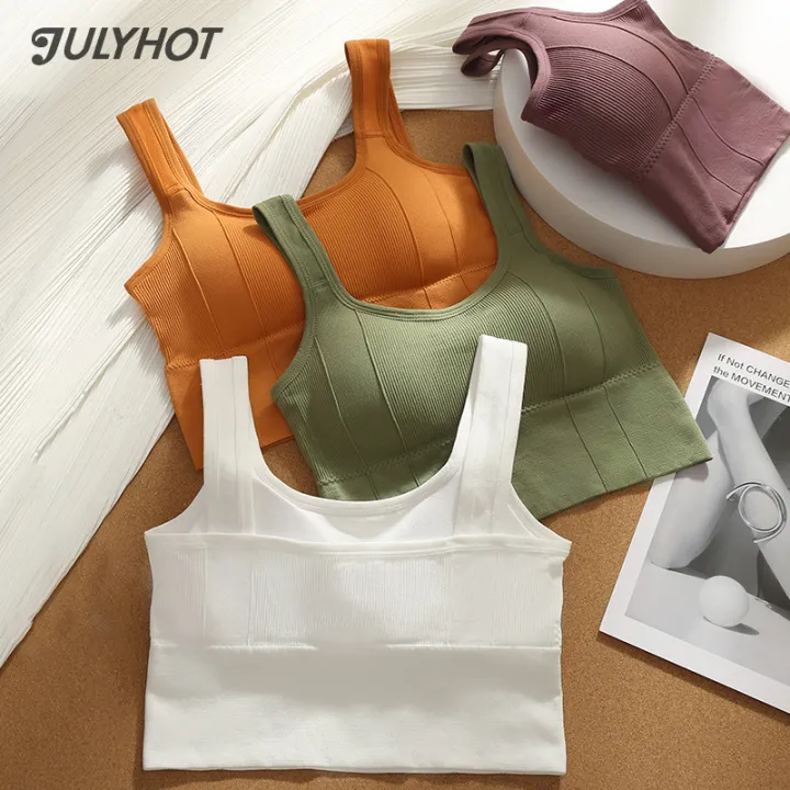 Crop Tops for Women with Built in Bras Seamless Wire Free Comfortable ...